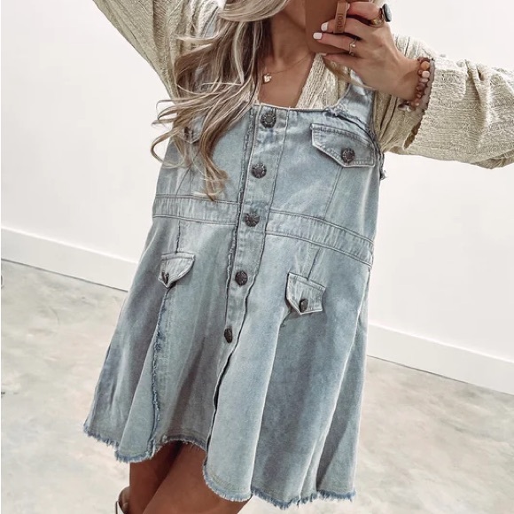 POL | Dresses | Nwt Pol Clothing Denim Button Up Overall Jumper Blue ...